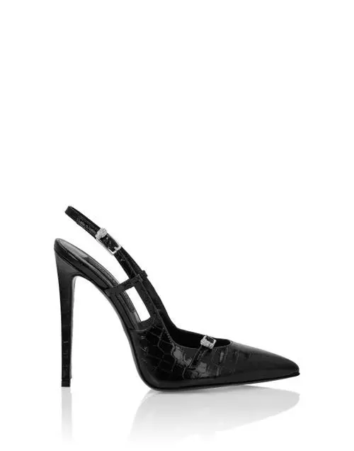 Philipp Plein Slingback High Heels With Croc Print And Embellished Buckle