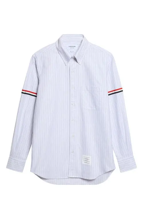 Thom Browne Straight Fit Armband Stripe Cotton Button-down Shirt - Medium Grey