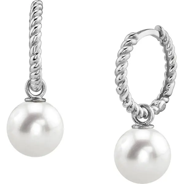THE PEARL SOURCE Freshwater Pearl Hoop Via Earrings - White Gold