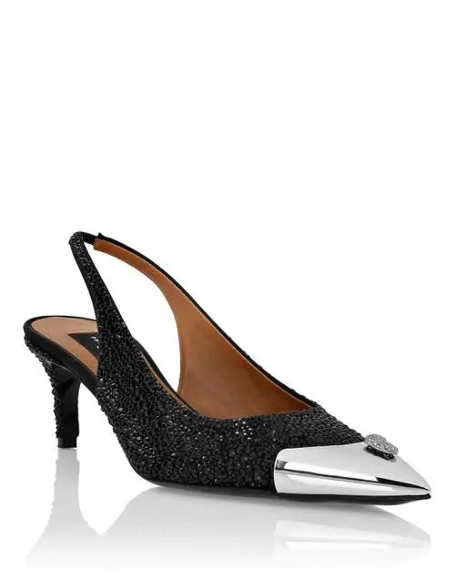 Philipp Plein Satin Slingback Mix Strass - Black