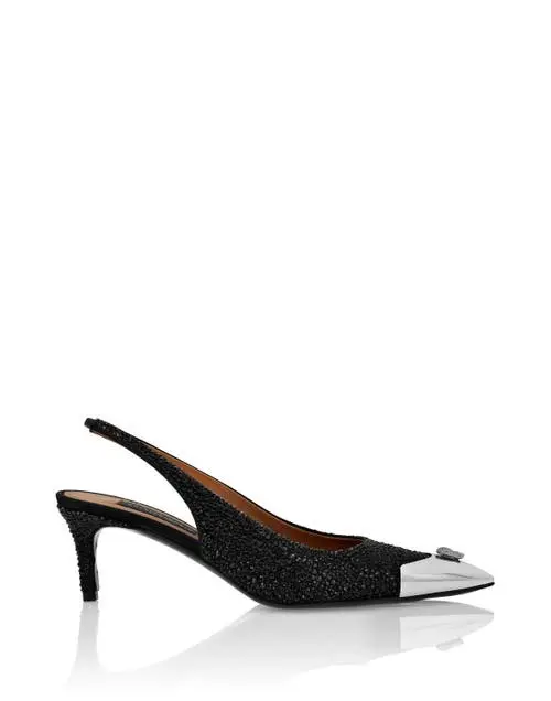 Philipp Plein Satin Slingback Mix Strass - Black
