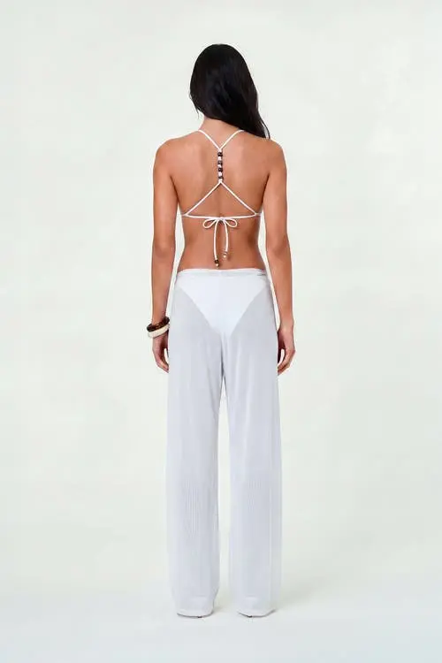 NICHOLAS Tidal Pant Wide Leg Mesh Trousers With Adjustable Tie - Ivory