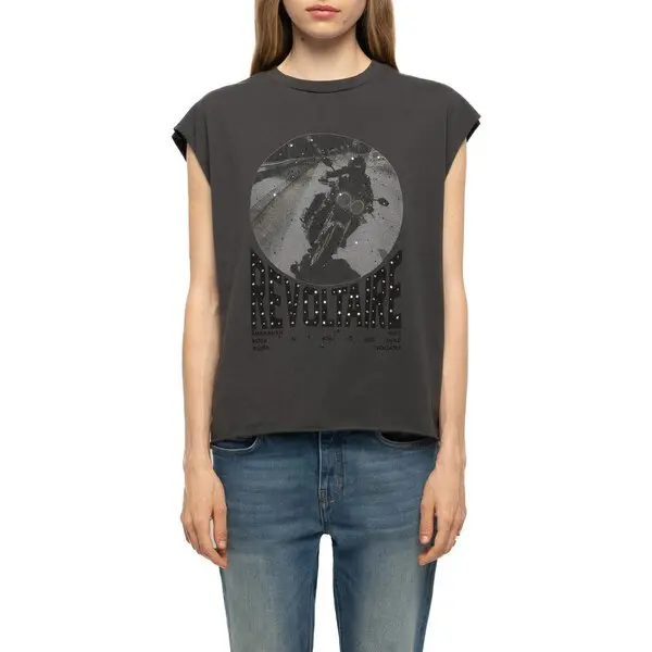 Zadig&Voltaire Cloe Graphic Cotton Tank - Carbone