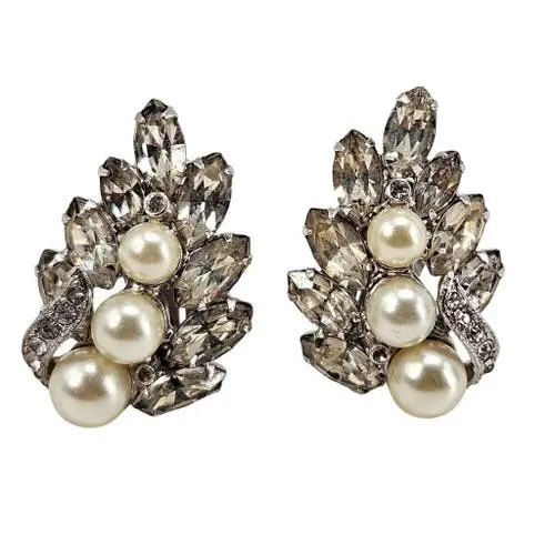 MADISON BEVERLY HILLS Vintage Rhinestone And Faux Pearl Clip-on Earrings