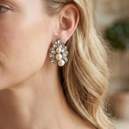 MADISON BEVERLY HILLS Vintage Rhinestone And Faux Pearl Clip-on Earrings