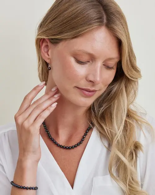 THE PEARL SOURCE Black Akoya Pearl Linda Earrings - White Gold