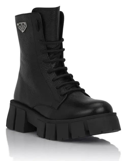 Philipp Plein Leather Lace-up Combat Boots