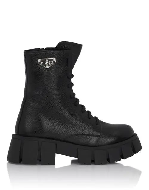 Philipp Plein Leather Lace-up Combat Boots