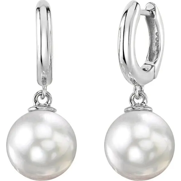 The Pearl Source White South Sea Pearl Huggie Earrings - White Gold