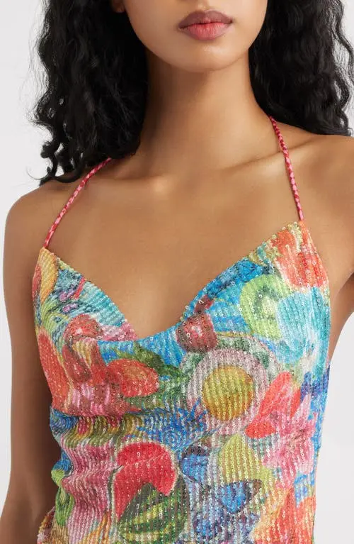 KULANI KINIS Sequin Cowl Neck Halter Top