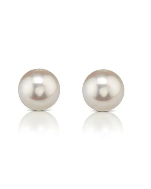The Pearl Source Certified Hanadama Akoya Pearl Stud Earrings - White Gold