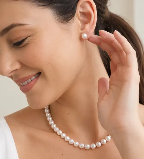 The Pearl Source Certified Hanadama Akoya Pearl Stud Earrings - White Gold
