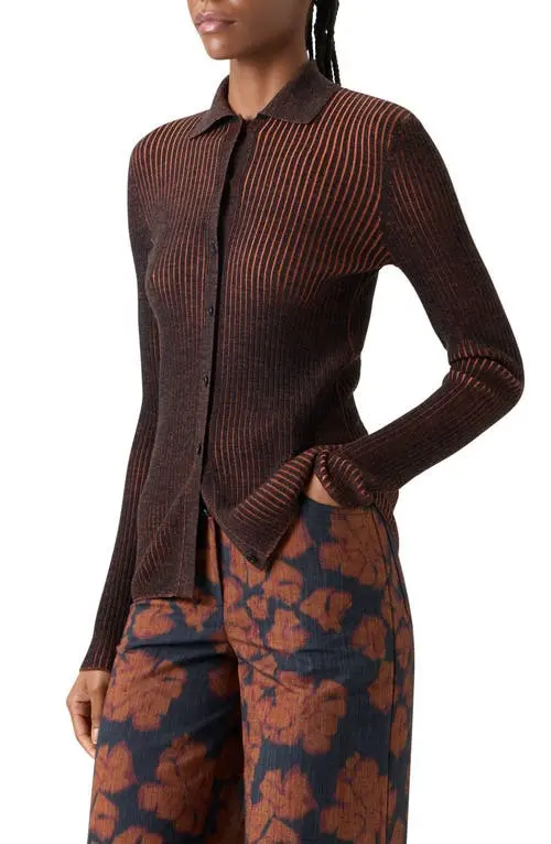 Akris Two Tone Virgin Wool Rib Cardigan