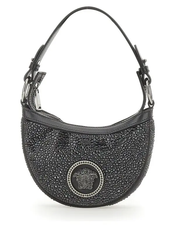 Versace Mini Hobo Bag With Crystals - Black