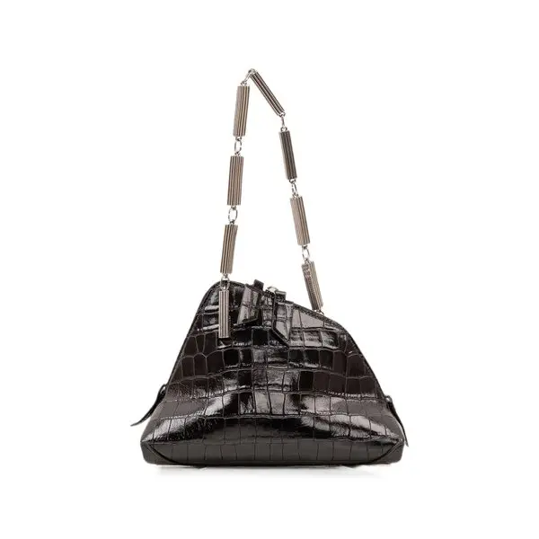 Attico Croc-effect Leather Clutch Bag With Silver-tone Chain Strap - Black