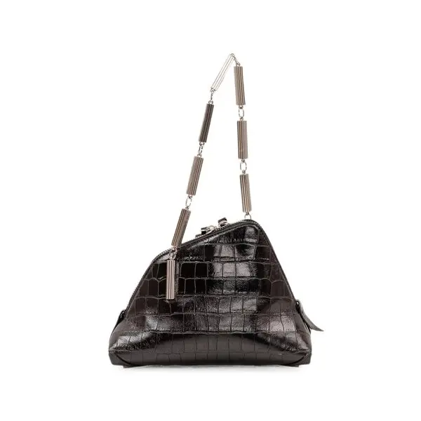 Attico Croc-effect Leather Clutch Bag With Silver-tone Chain Strap - Black