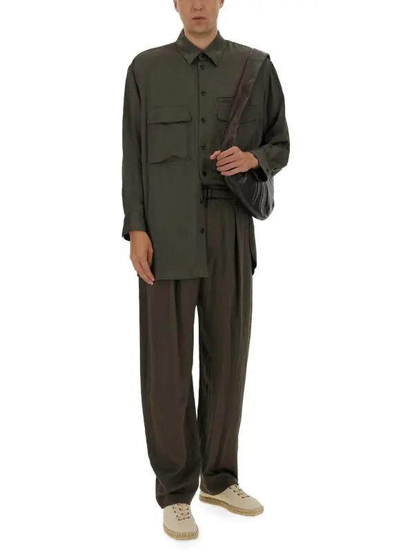 LEMAIRE Belted Relaxed Fit Viscose Blend Trousers