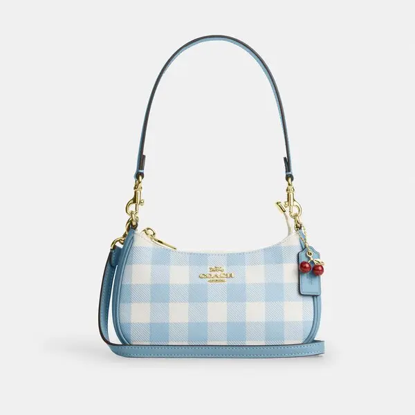 COACH OUTLET Teri Mini Crossbody Bag With Gingham Print And Charm - Gold/blue Multi