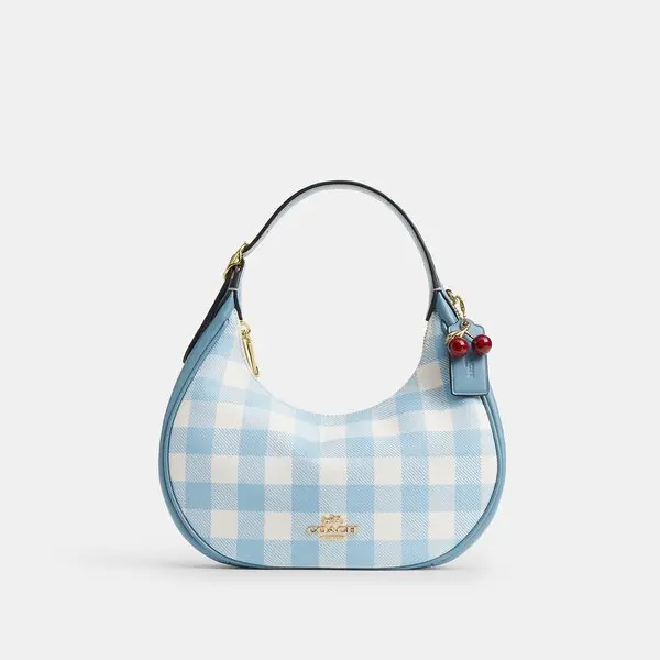 COACH OUTLET Emily Shoulder Bag With Gingham Print And Charm - Gold/blue Multi