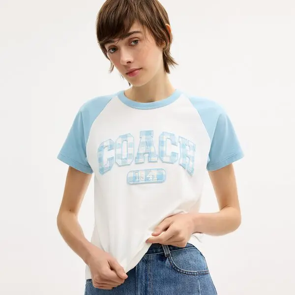 COACH OUTLET Organic Cotton Gingham Raglan T-shirt