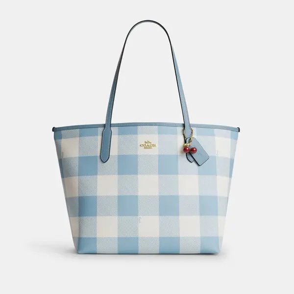 COACH OUTLET City Tote Bag With Gingham Print And Charm