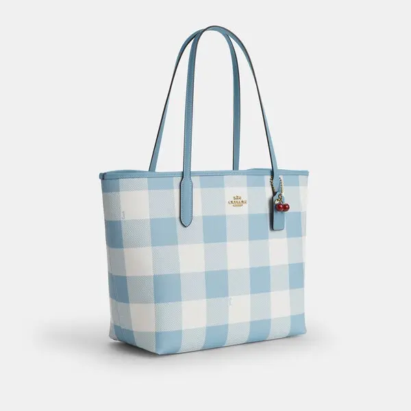COACH OUTLET City Tote Bag With Gingham Print And Charm