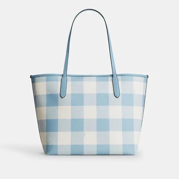 COACH OUTLET City Tote Bag With Gingham Print And Charm