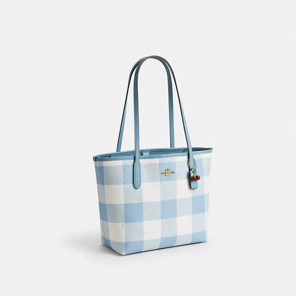 COACH OUTLET Medium City Tote Bag With Gingham Print And Charm