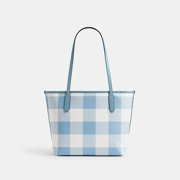 COACH OUTLET Medium City Tote Bag With Gingham Print And Charm