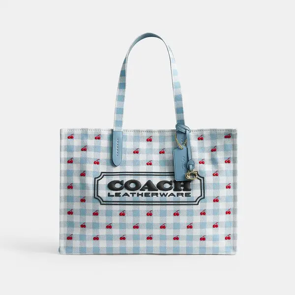 COACH OUTLET Tote Bag With Gingham Print - Gold/blue Multi