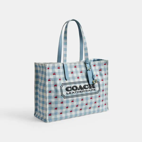 COACH OUTLET Tote Bag With Gingham Print - Gold/blue Multi
