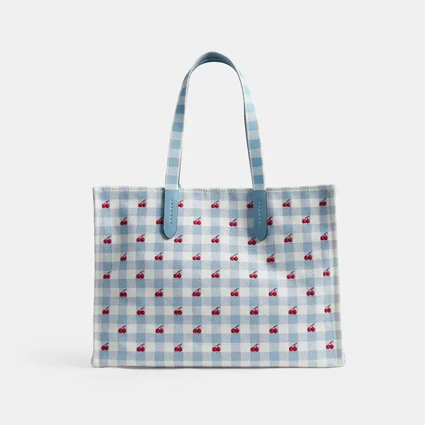 COACH OUTLET Tote Bag With Gingham Print - Gold/blue Multi