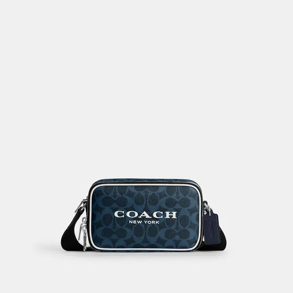 COACH OUTLET Colton Crossbody Bag 19 In Signature Canvas With Coach Graphic - Silver/ink Blue