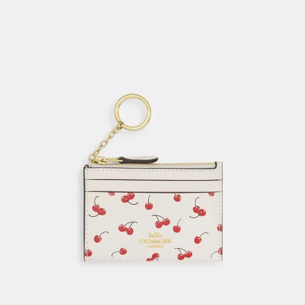 COACH OUTLET Mini Skinny Id Case With Cherry Print - Gold/chalk