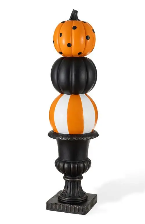 GLITZHOM 27"h Halloween Mgo Stacked Pumpkin With Urn Porch Decor - Black