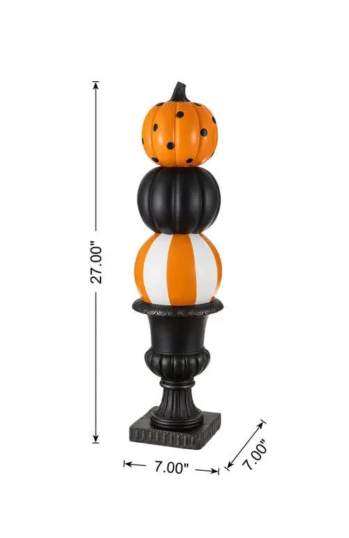 GLITZHOM 27"h Halloween Stacked Pumpkins In Urn Porch Decor