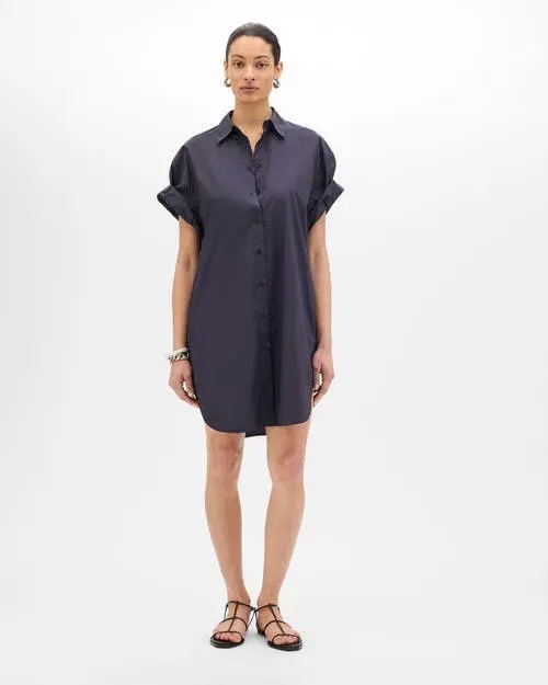 Another Tomorrow Short Shirt Dress - Midnight