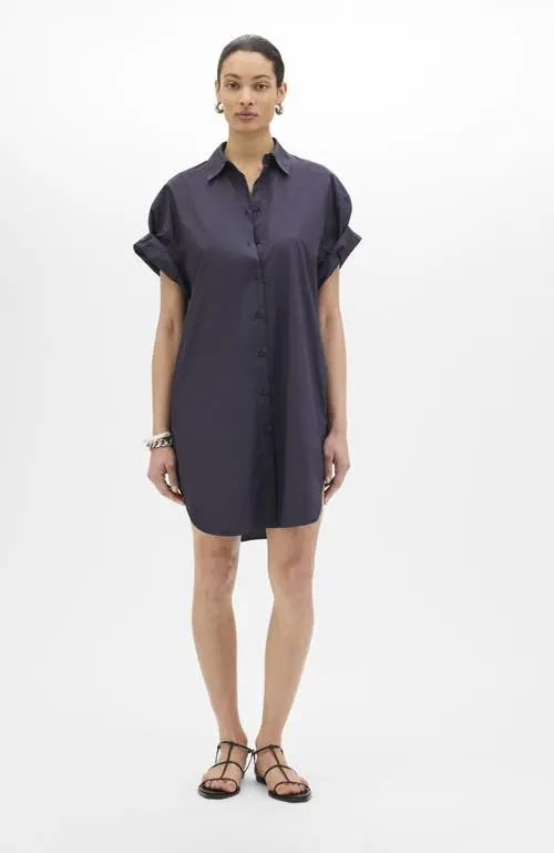 Another Tomorrow Short Sleeve Shirt Dress - Midnight