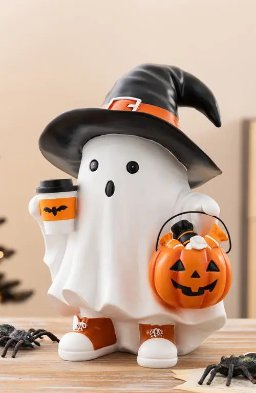 GLITZHOME Halloween Resin Witch Ghost Table Decor - Black