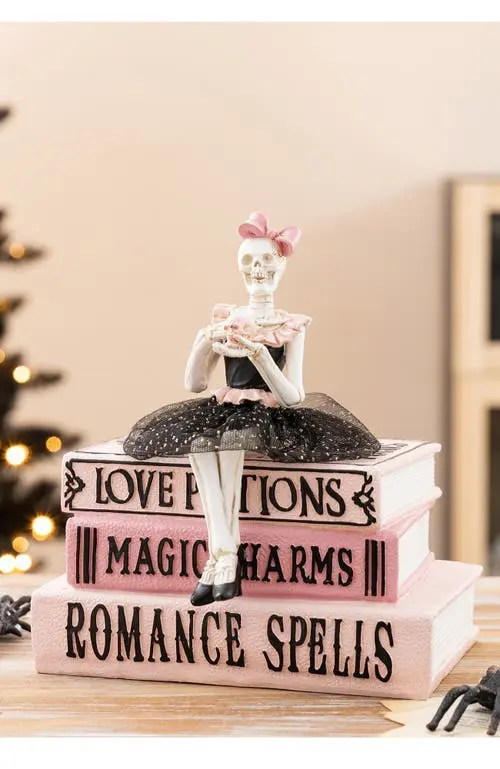 GLITZHOME Halloween Polyresin Skeleton Ballerina On Books Table Decor