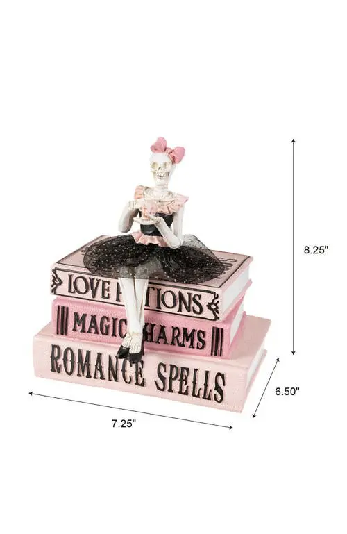 GLITZHOME Halloween Polyresin Skeleton Ballerina On Books Table Decor
