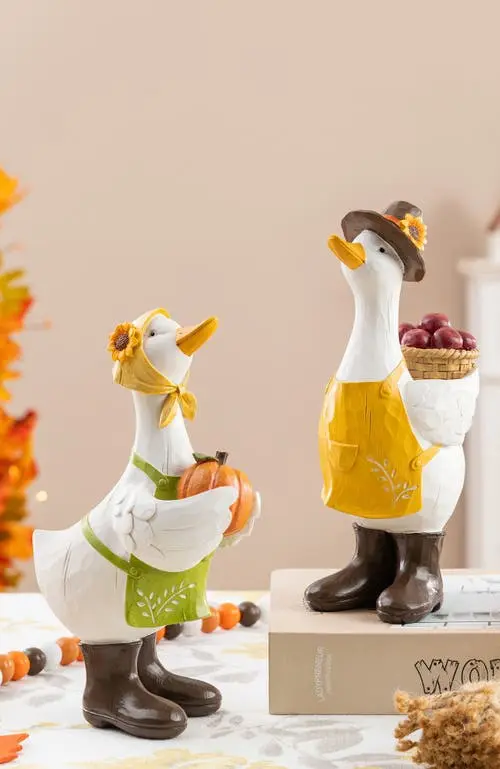 GLITZHOME Set Of 2 Fall Resin Geese Table Decor