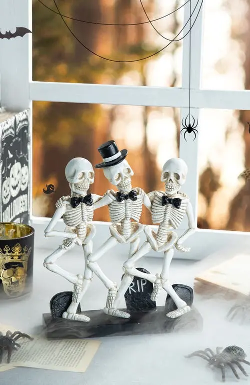 GLITZHOME Halloween Polyresin Skeleton Table Decor - White