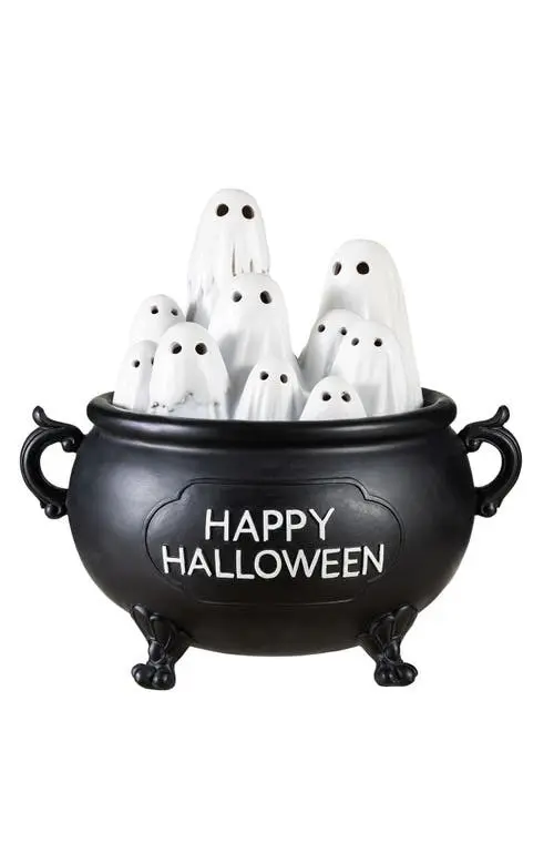 GLITZHOME Halloween Lighted Polyresin Ghosts In Cauldron Table Decor With Timer