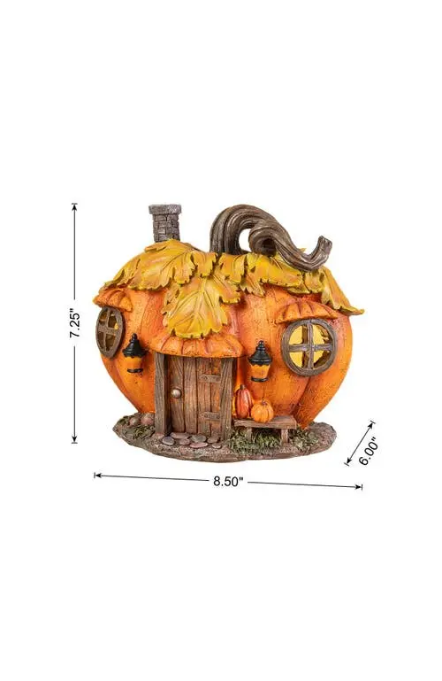 GLITZHOME 8.5"l Fall Lighted Resin Pumpkin House Table Decor With Timer