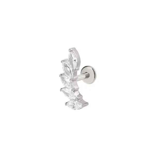 VANCHI Curved Marquise Threadless Flat Back Titanium Cartilage Stud In Platinum - Silver