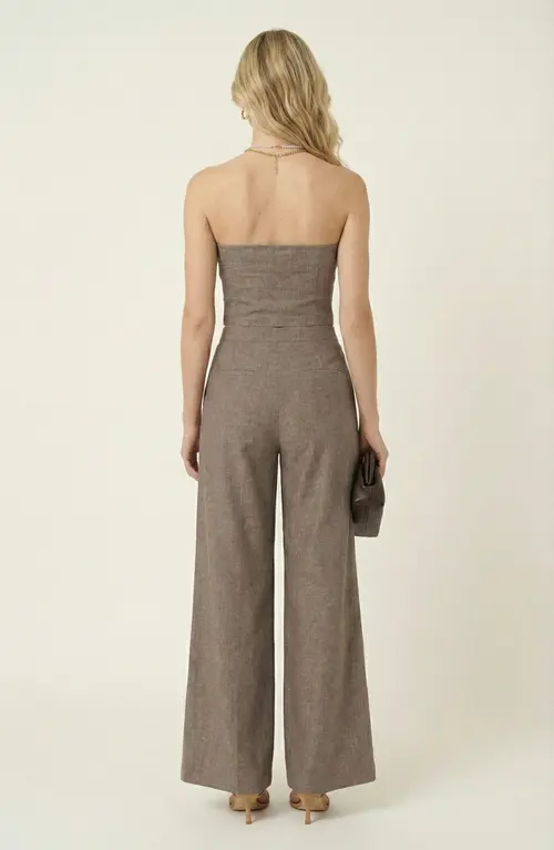 MODENAIRE Strapless Button-front Crop Top And Wide-leg Pants Two-piece Set