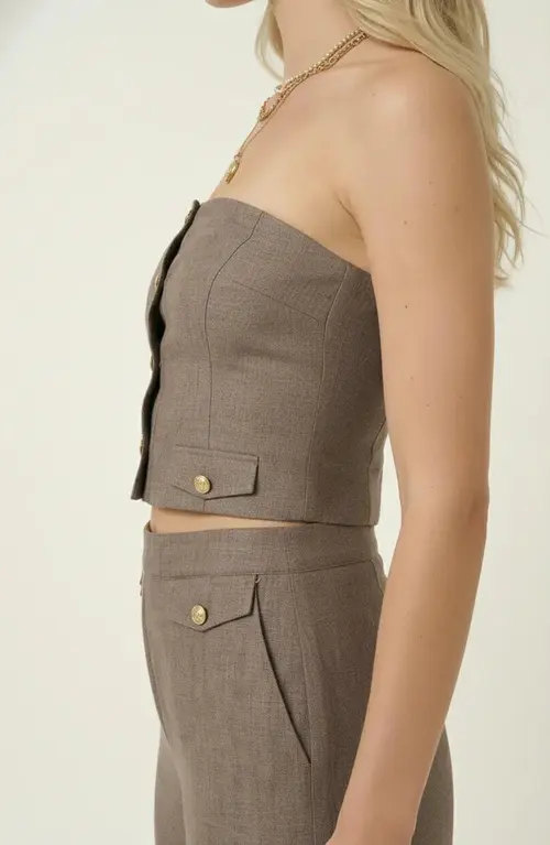 MODENAIRE Strapless Button-front Crop Top And Wide-leg Pants Two-piece Set