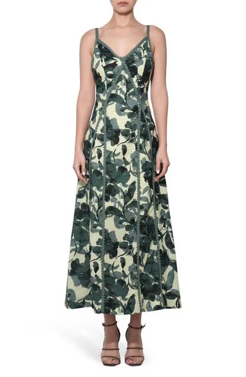 Adelyn Rae Madison Floral Print Cotton & Linen Maxi Slipdress - Olive Multi