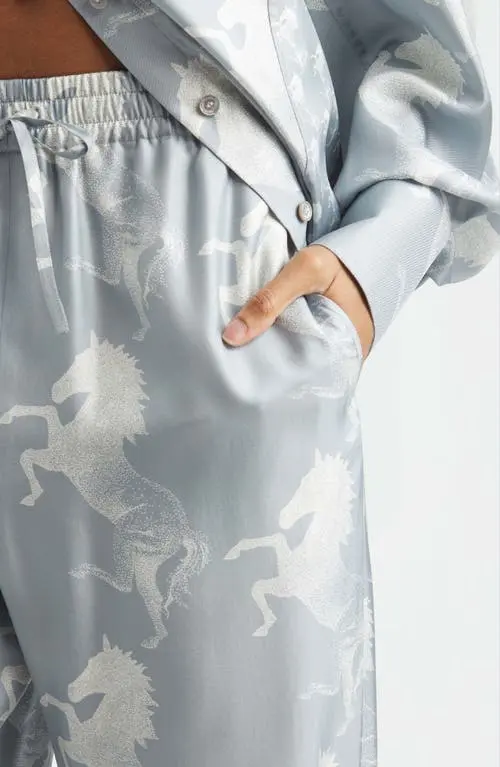 Stella McCartney Horse Print Paneled Silk Drawstring Pants